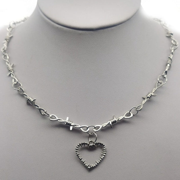 Barbed Wire Heart Necklace Womens