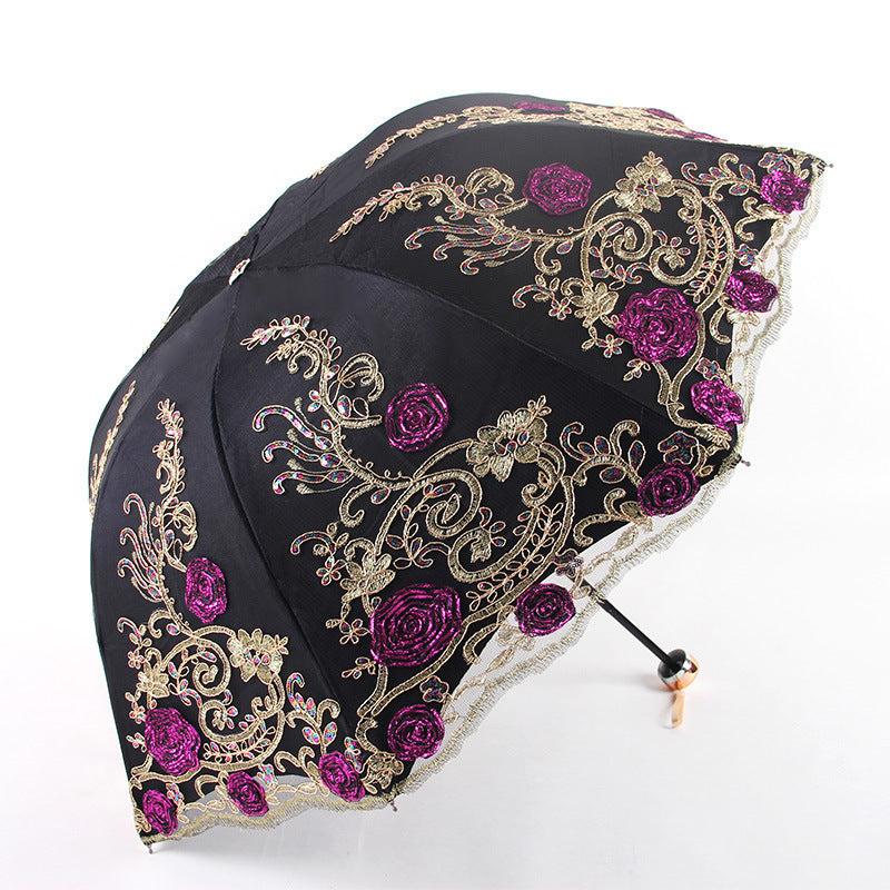 Floral Goth Parasol Embroidered Black Purple