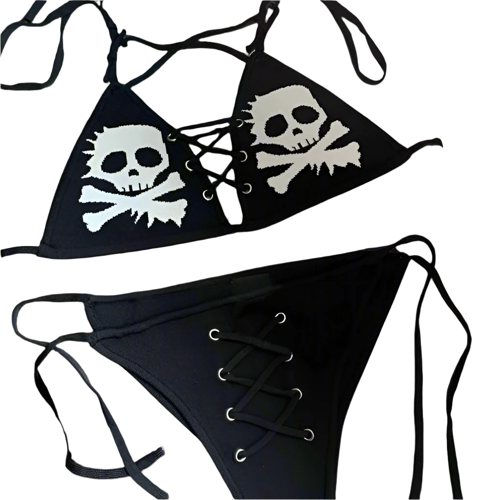 Skull Goth Triangle Bikini Set